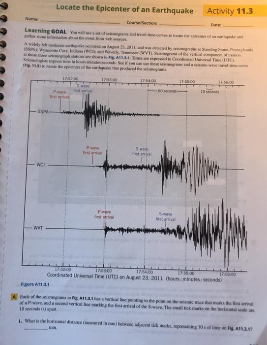 Solved Locate the Epicenter of an Earthquake Activity 11.3 | Chegg.com