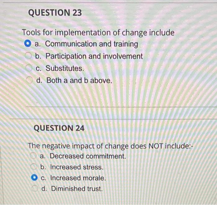 Solved Tools for implementation of change include a. | Chegg.com
