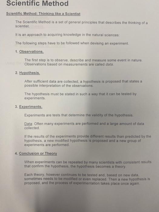 Solved cientific Method: Thinking like a Scientist The | Chegg.com