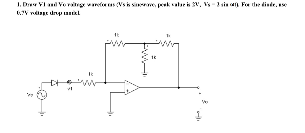Solved Draw V1 ﻿and Vo ﻿voltage waveforms ( Vs ﻿is sinewave, | Chegg.com