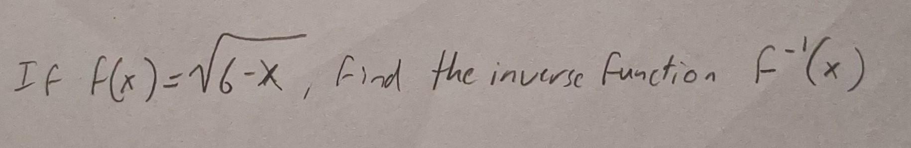 Solved If f(x)=6−x, find the inverse function f−1(x) | Chegg.com