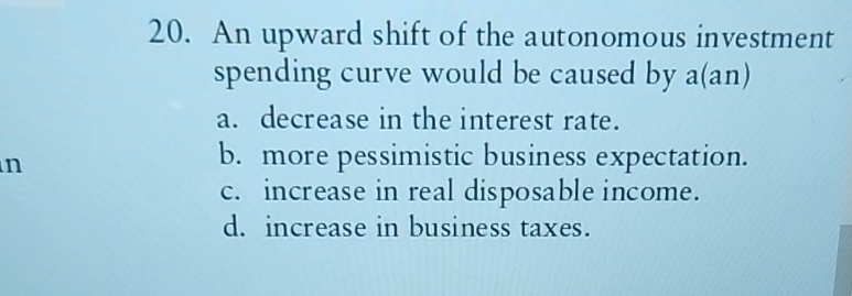 Solved An upward shift of the autonomous investment spending | Chegg.com