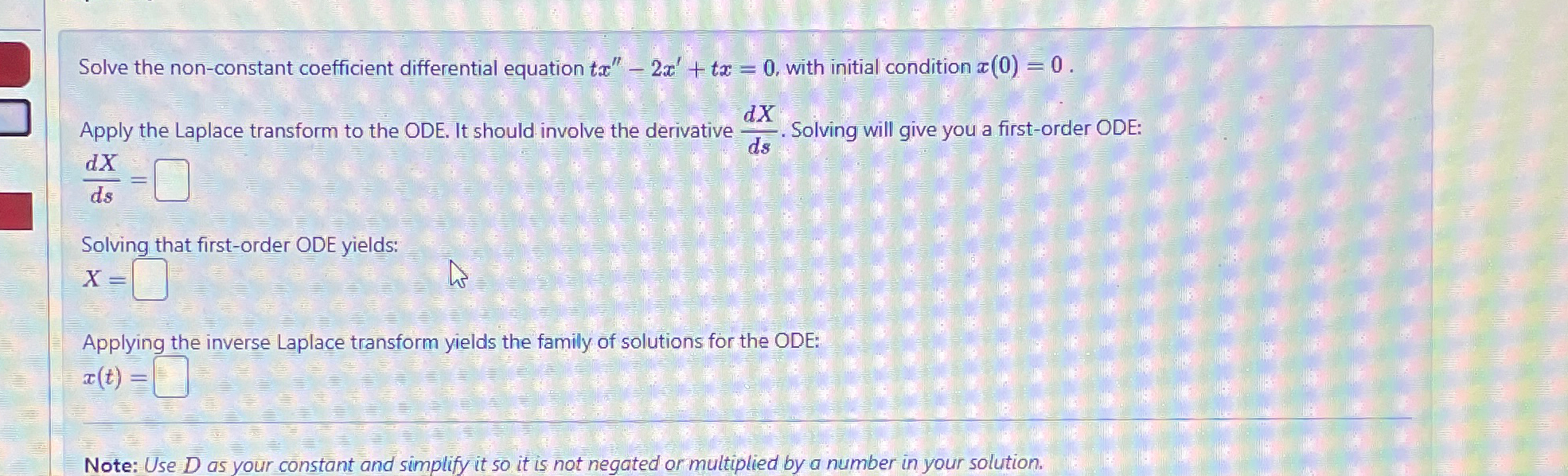 Solve the non-constant coefficient differential | Chegg.com