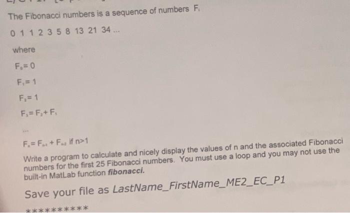 Solved The Fibonacci numbers is a sequence of numbers Fi 0 1 | Chegg.com