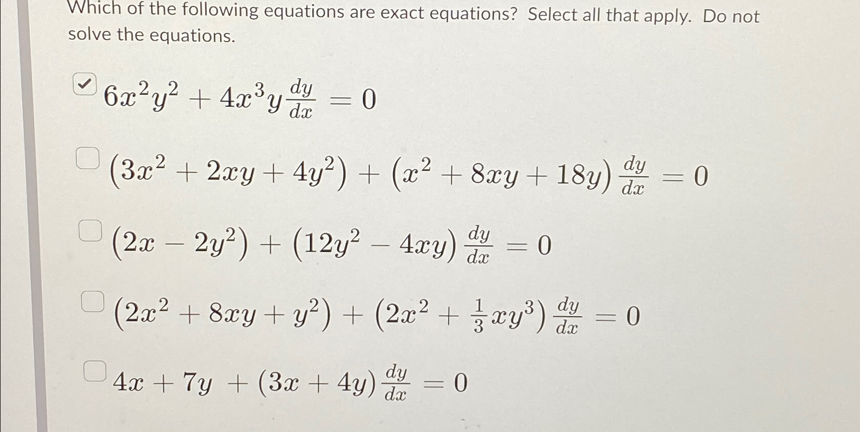 Solved Which of the following equations are exact equations? | Chegg.com