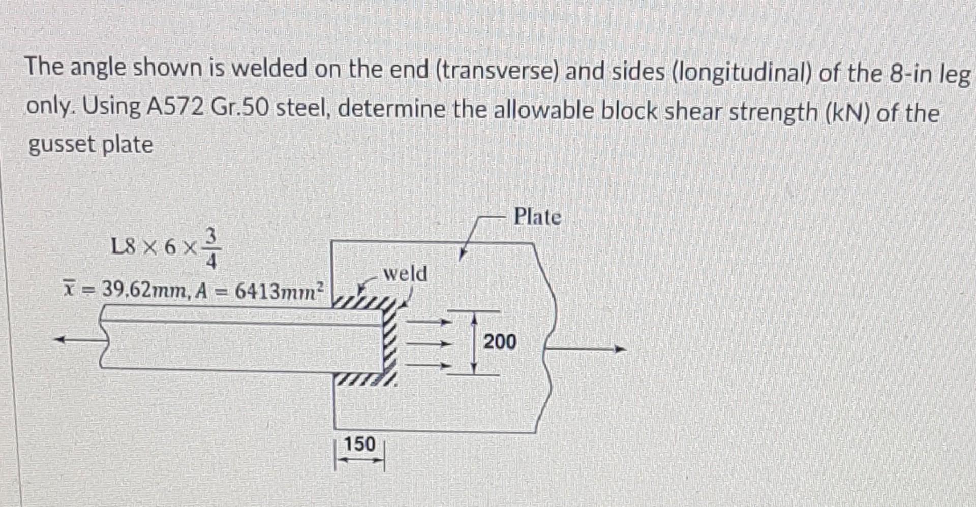 Solved The angle shown is welded on the end (transverse) and | Chegg.com