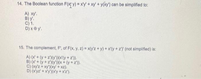 Solved 14. The Boolean function F(xyy)=x′y′+xy′+y(xy′) can | Chegg.com