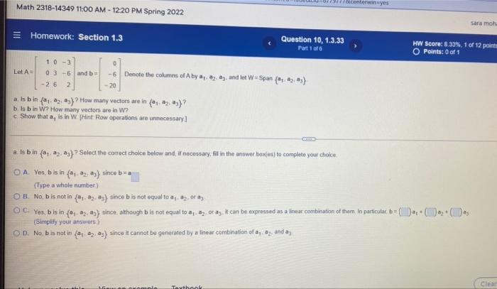 Solved Math 2318-14349 11:00 AM - 12:20 PM Spring 2022 | Chegg.com