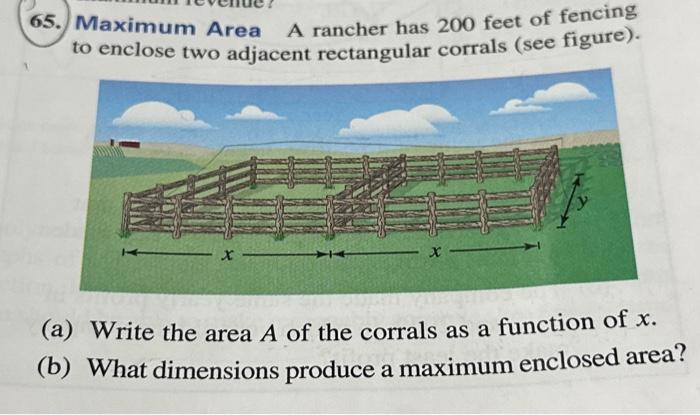 Solved 65. Maximum Area A rancher has 200 feet of fencing to | Chegg.com