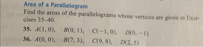 Solved Area of a Parallelogram Find the areas of the | Chegg.com