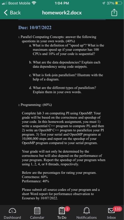 Due: 10/07/2022 1. Parallel Computing Concepts: | Chegg.com