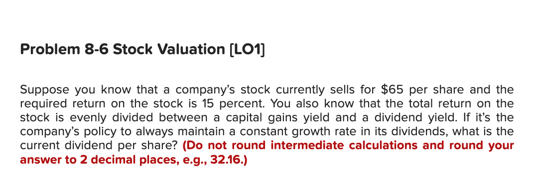 Solved Problem 8-6 ﻿Stock Valuation [LO1]Suppose you know | Chegg.com