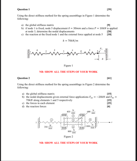 Question 1[39]Using the direct stiffness method for | Chegg.com