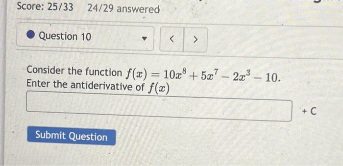 Solved f(x)=10x8+5x7−2x3−10 | Chegg.com