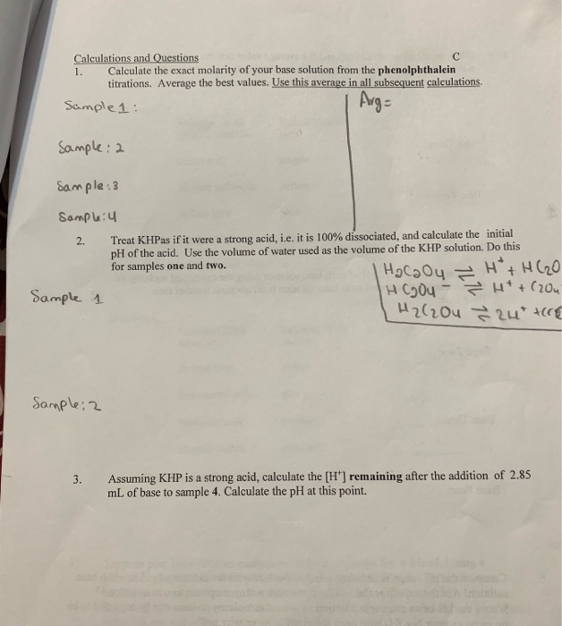Solved Standardization of Base 1 using phenolphthalein | Chegg.com
