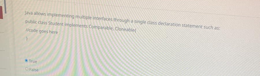 Solved Java allows implementing multiple interfaces through | Chegg.com