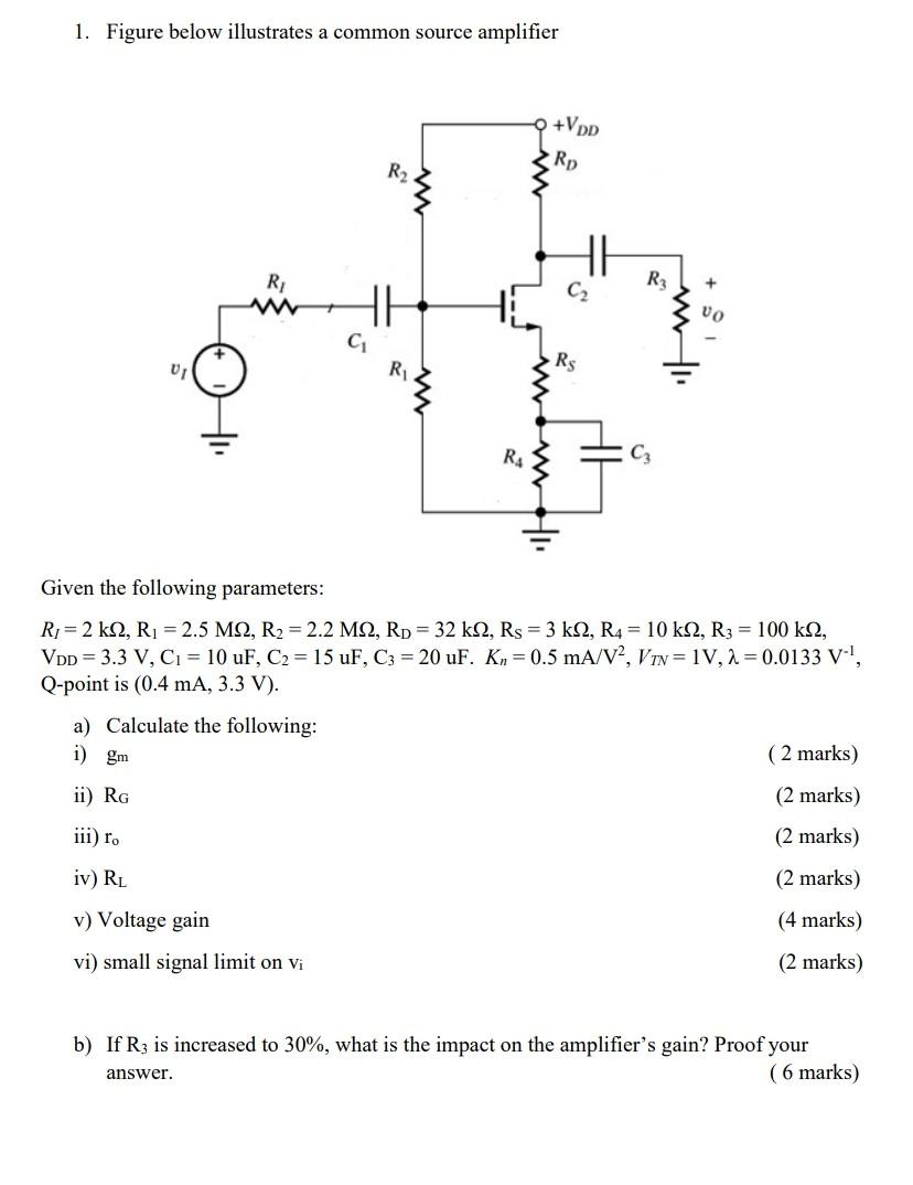 Solved 1. Figure below illustrates a common source amplifier | Chegg.com