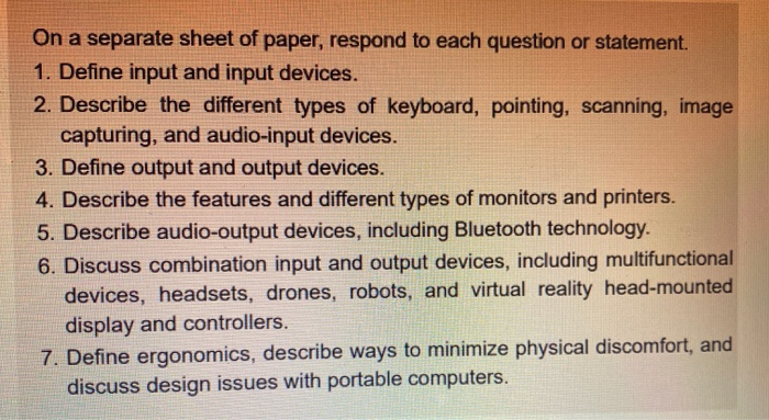 Solved On a separate sheet of paper, respond to each | Chegg.com