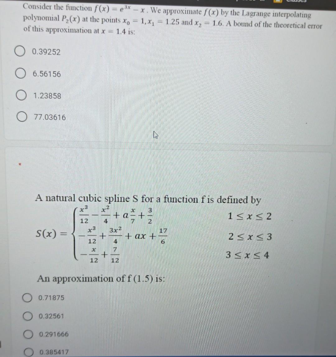 Solved Consider the function f(x) = e3x - x. We approximate | Chegg.com