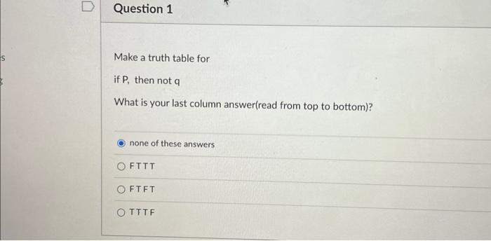 Solved Make a truth table for if P, then not q What is your | Chegg.com