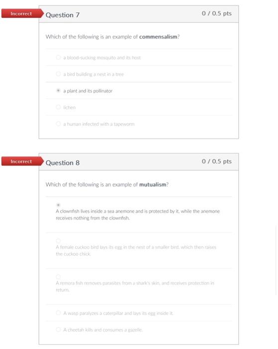 Solved Which of the following is an example of commensalism? | Chegg.com