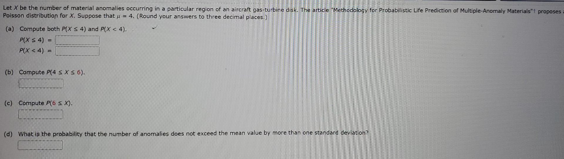 Solved Let X be the number of material anomalies occurring | Chegg.com