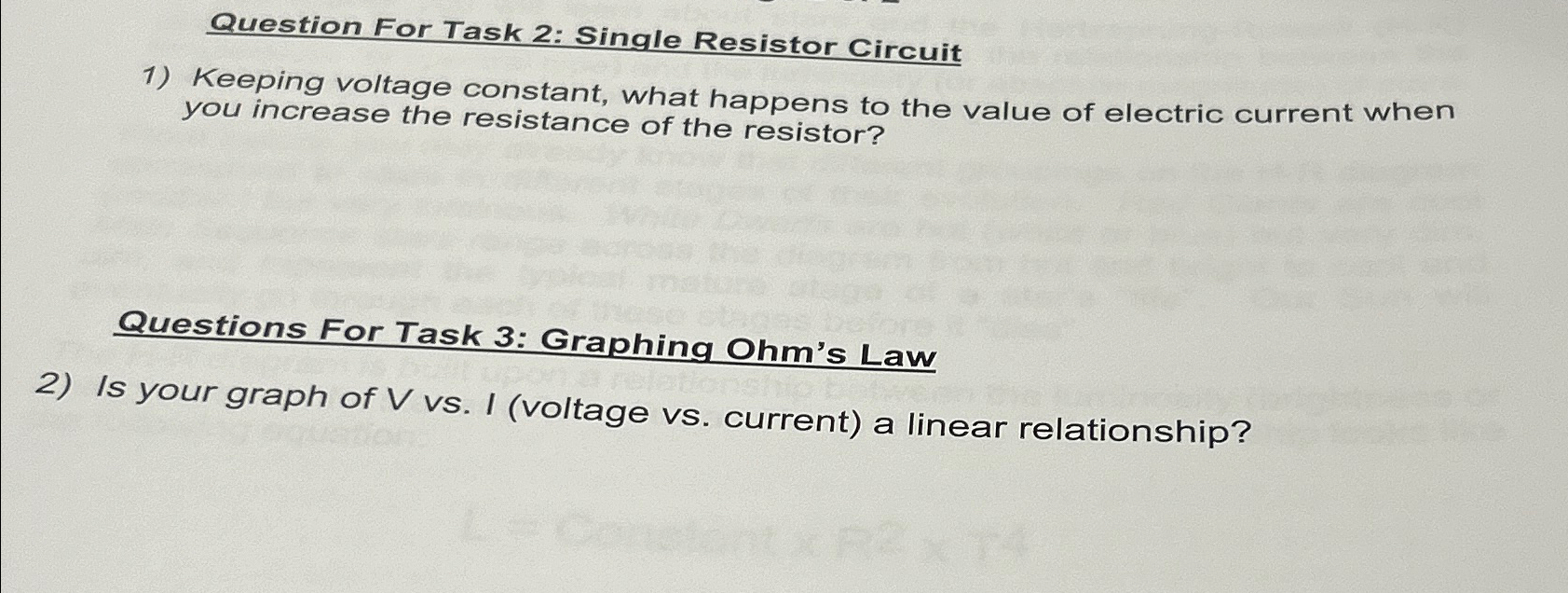 Solved Question For Task 2: Single Resistor CircuitKeeping | Chegg.com