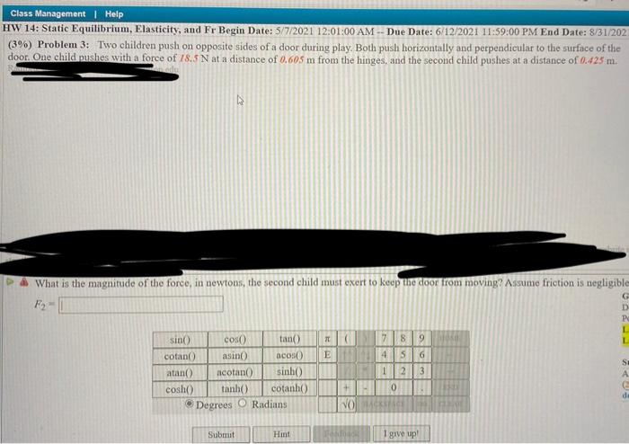 Solved Class Management | Help HW 14: Static Equilibrium, | Chegg.com