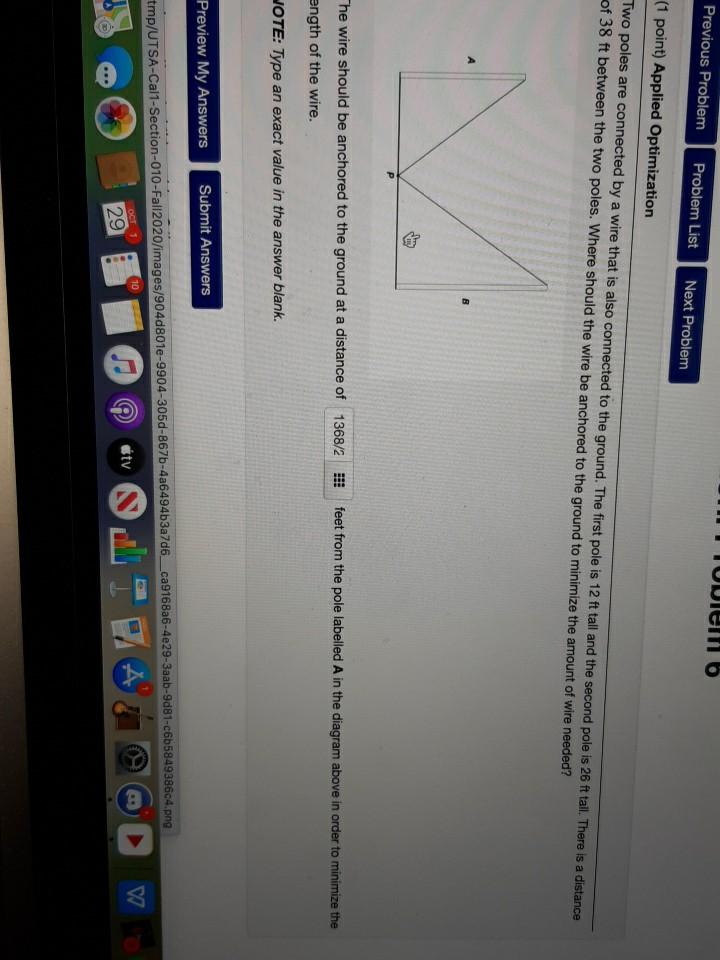 Solved (1 point) Applied Optimization Two poles are | Chegg.com