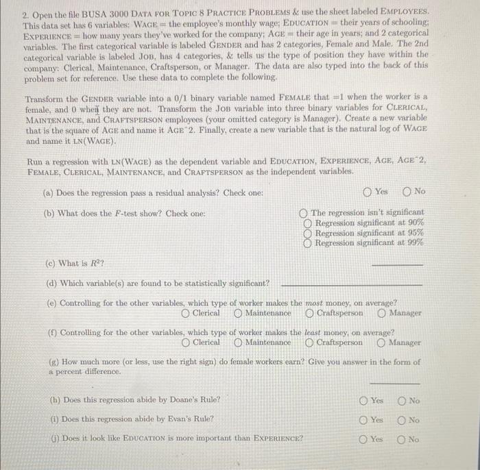 Solved 2. Open the file BUSA 3000 DatA FOR ToPIC 8 Practice | Chegg.com