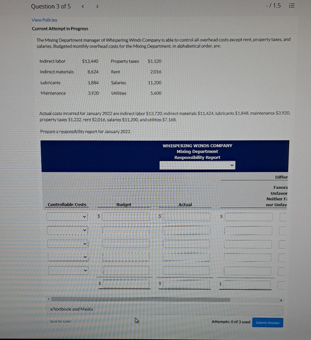 Solved - / 1.5 Question 3 of 5 View Policies Current Attempt | Chegg.com