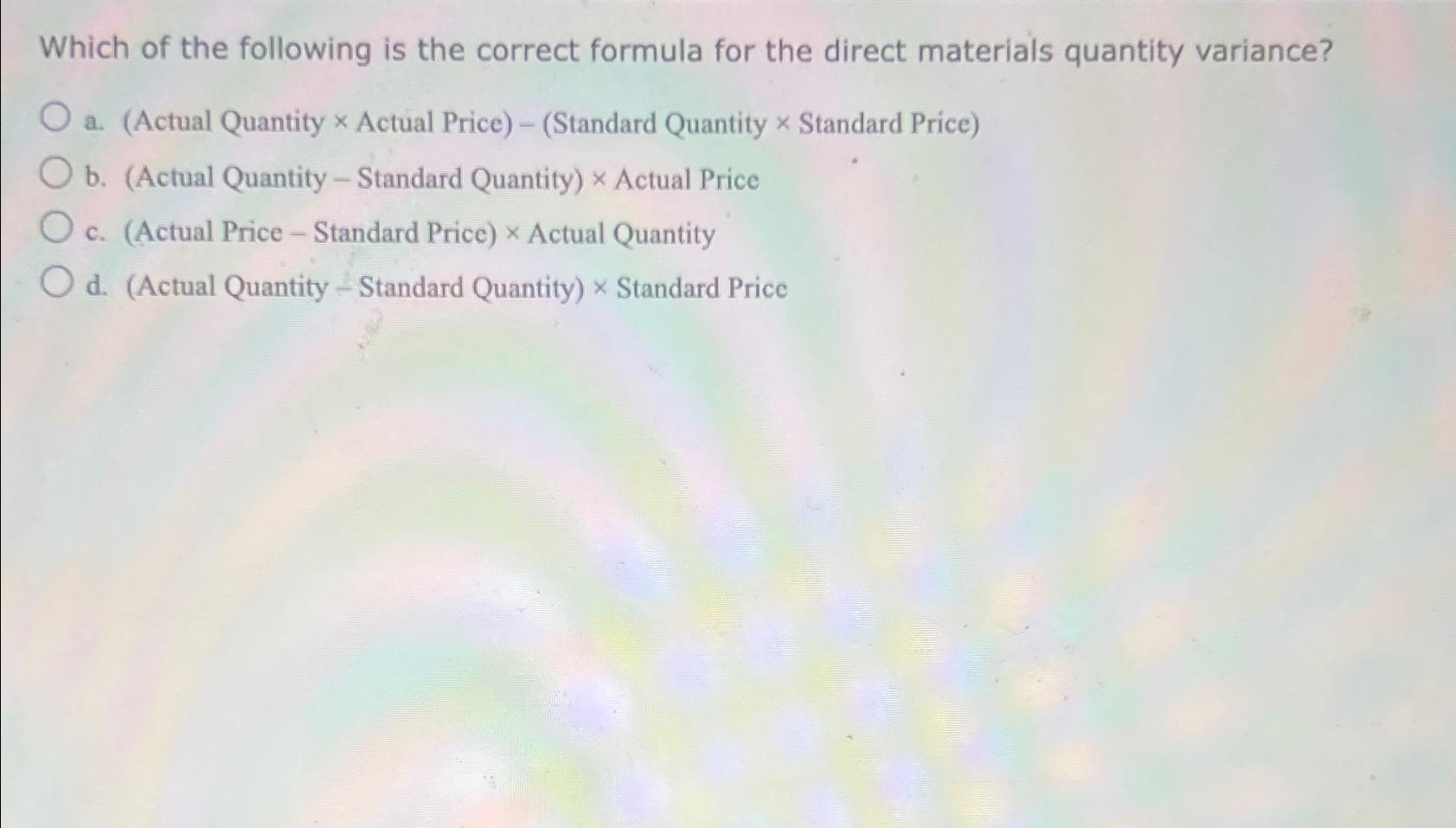 Solved Which of the following is the correct formula for the | Chegg.com