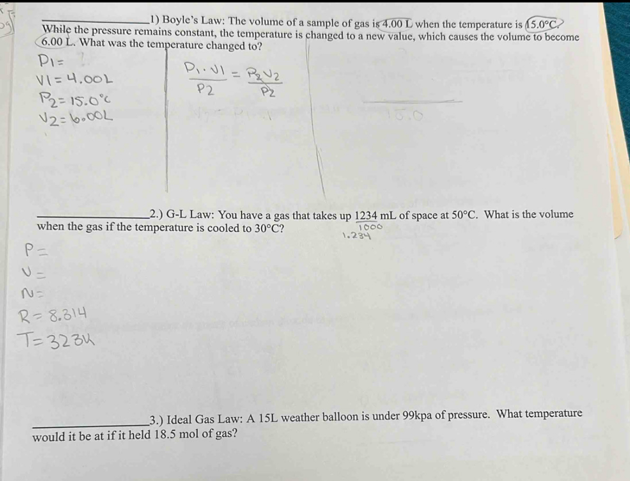 Solved charles law: The volume of a sample of gas is 4.00L | Chegg.com