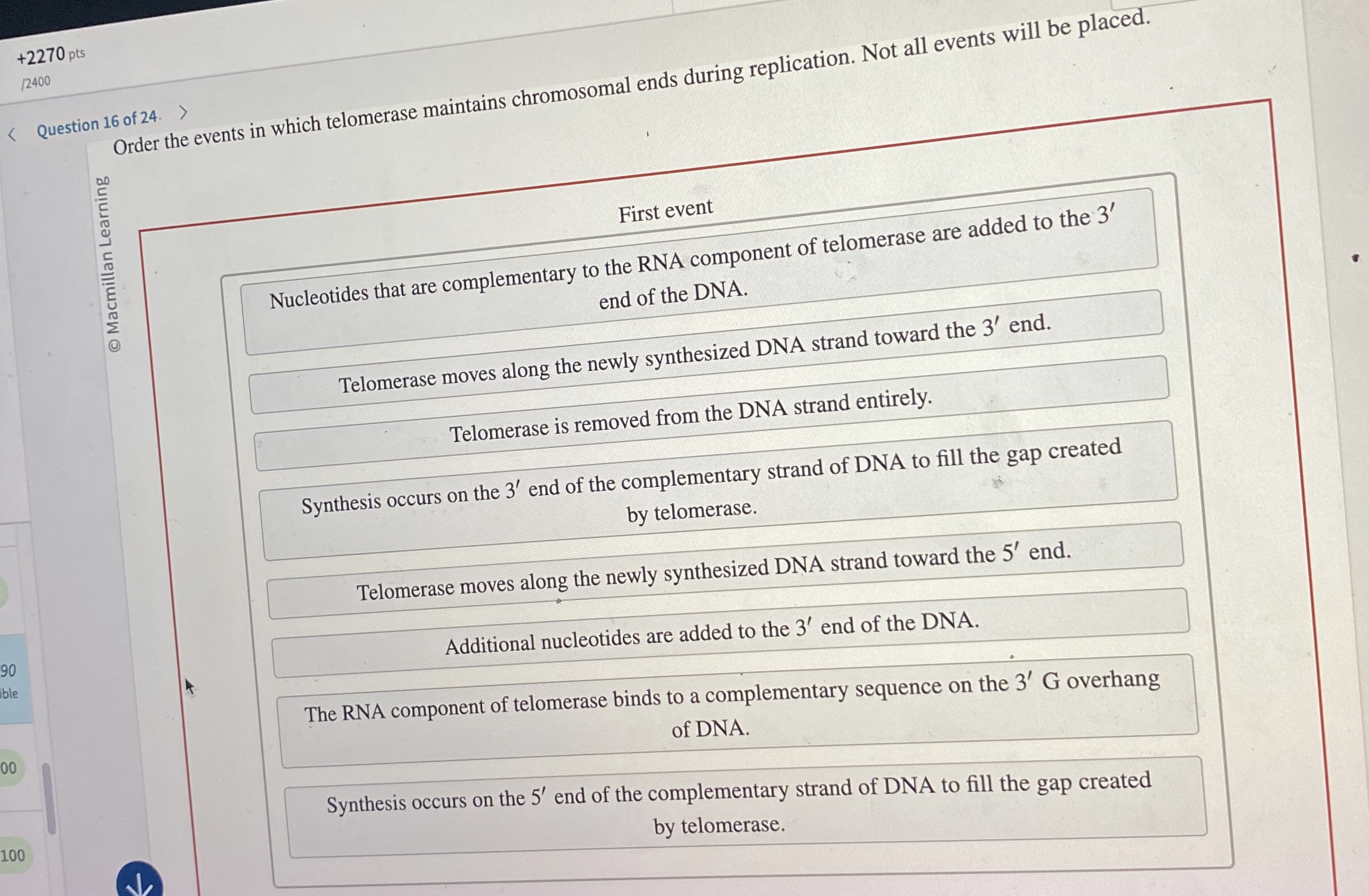 Solved +227012400Question 16 ﻿of 24.Order the events in | Chegg.com