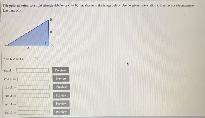 Solved This problem refers to a right triangle ABC with C = | Chegg.com