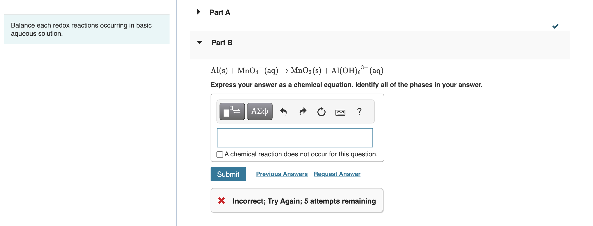 Solved Balance the redox reaction occurring in basic aqueous | Chegg.com