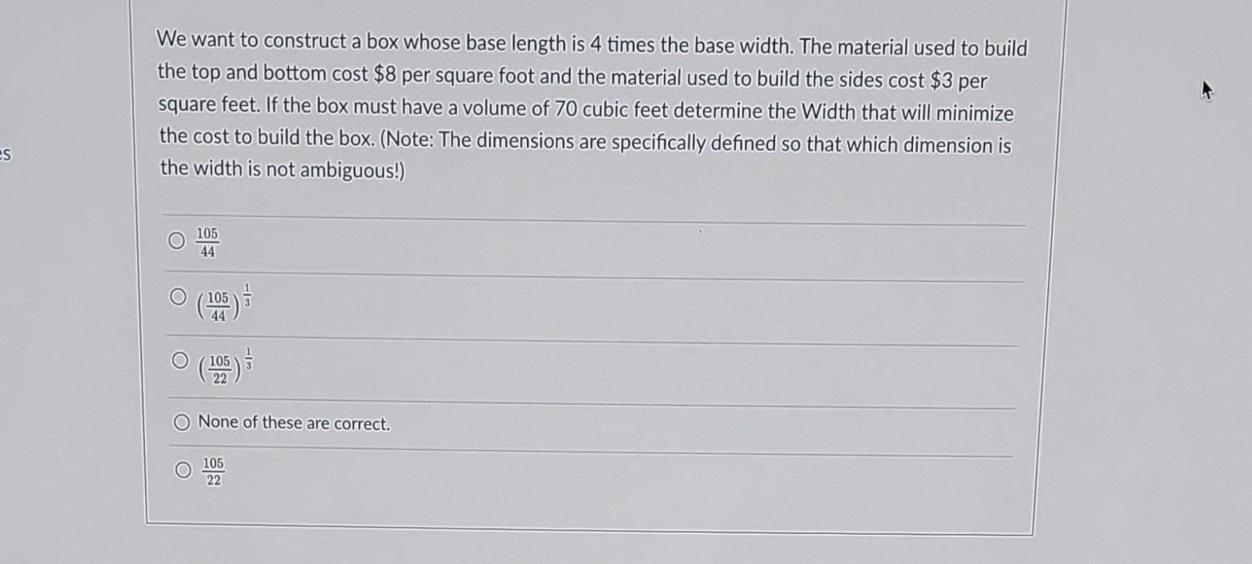 Solved We want to construct a box whose base length is 4 | Chegg.com