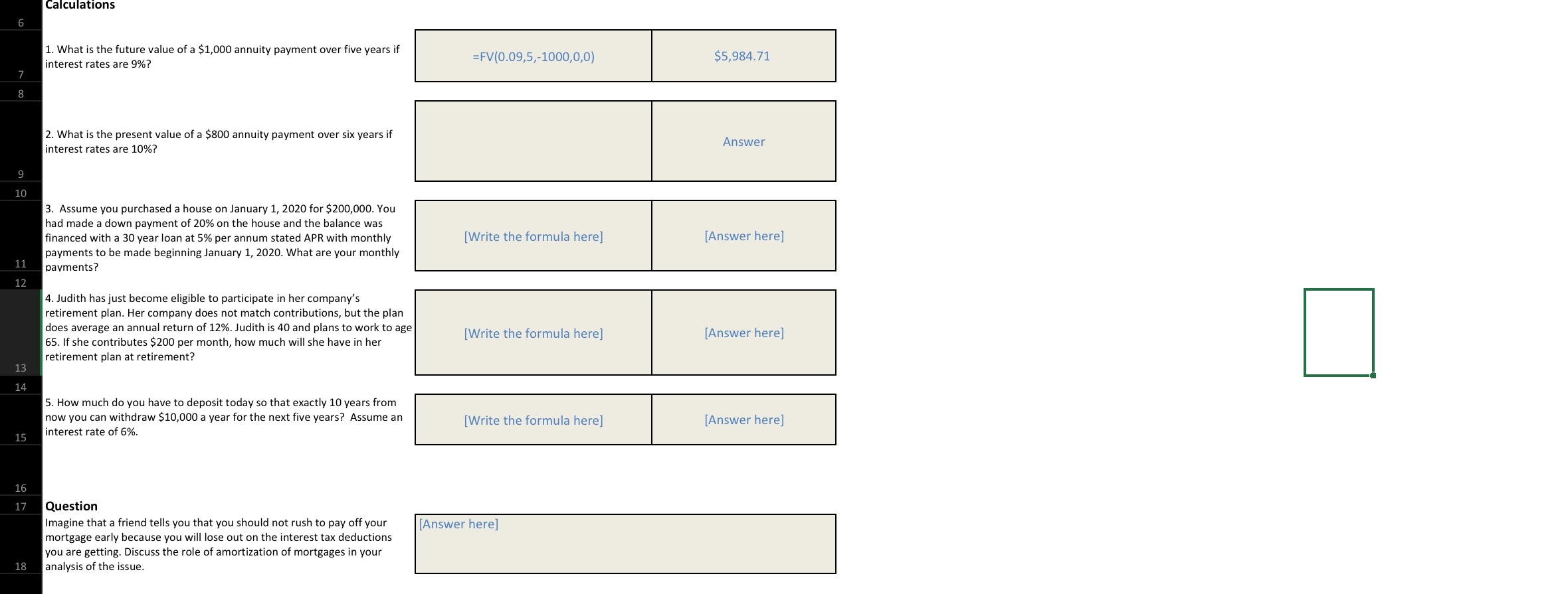 Solved Use Excel formulas to solve questions. Use | Chegg.com