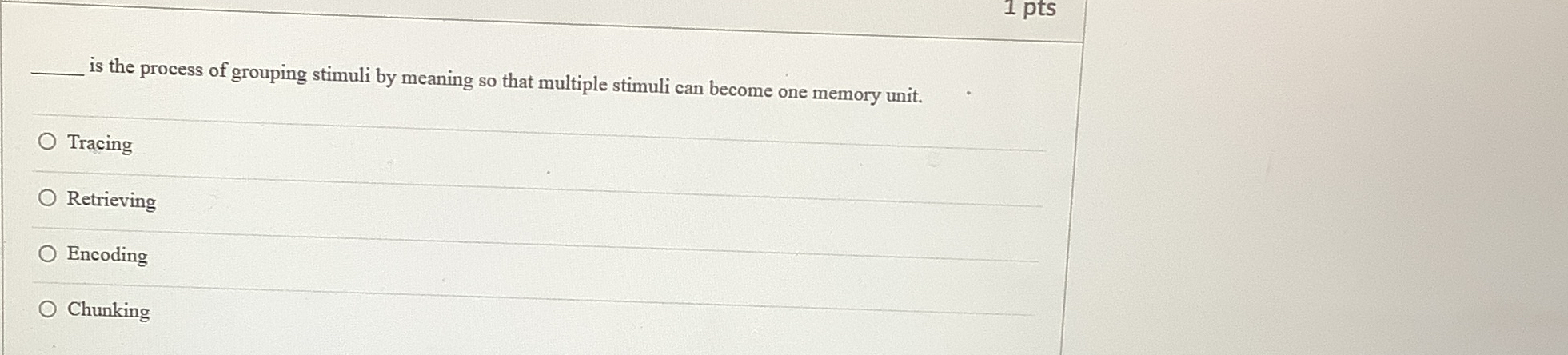 Solved 1 ﻿ptsis the process of grouping stimuli by meaning | Chegg.com