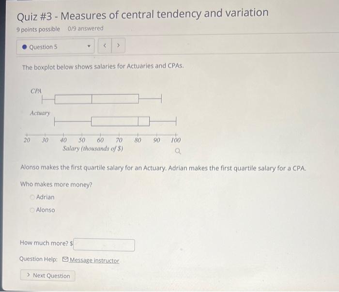 Solved Quiz \#3 - Measures of central tendency and variation | Chegg.com