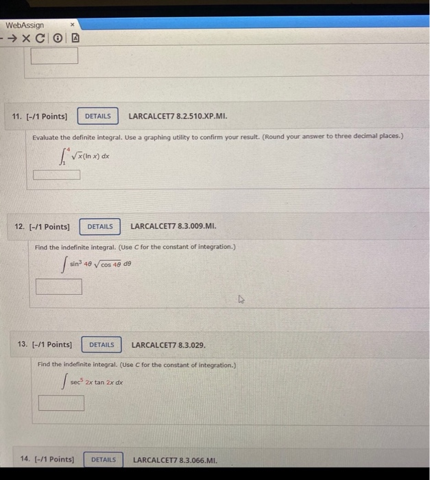 Solved X WebAssign -→ XCO 11. [-/1 Points] DETAILS | Chegg.com