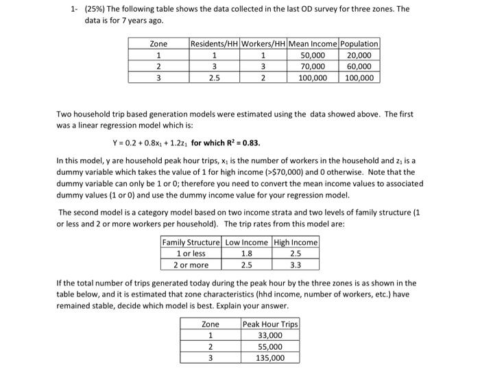 Solved 1- (25%) The following table shows the data collected | Chegg.com