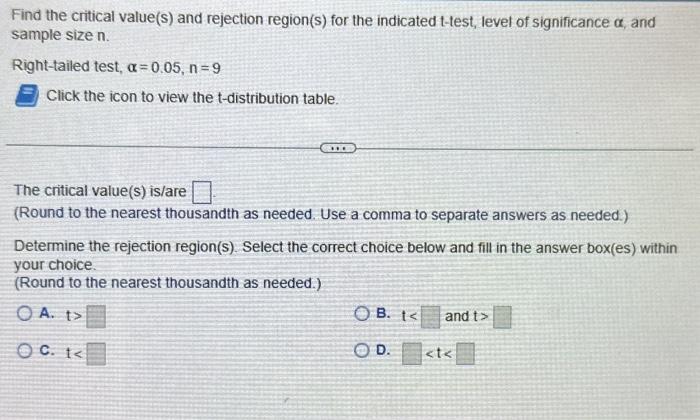 Solved Find the critical value(s) and rejection region(s) | Chegg.com