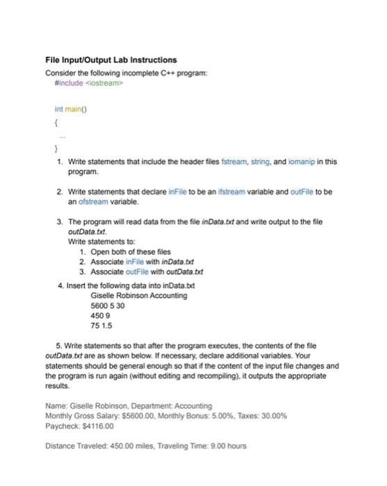 Solved File Input/Output Lab Instructions Consider the | Chegg.com