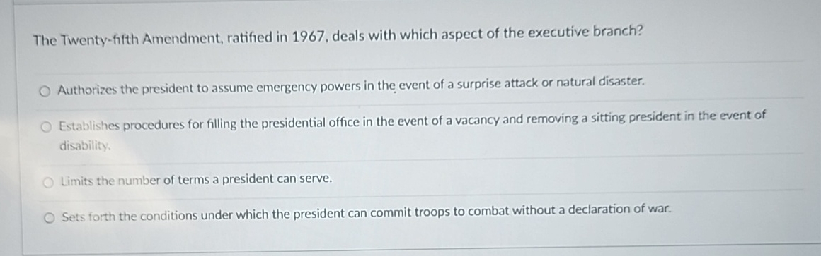 Solved The Twenty-fifth Amendment, ratified in 1967, ﻿deals | Chegg.com