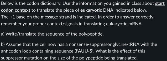 Solved Below is the codon dictionary. Use the information | Chegg.com