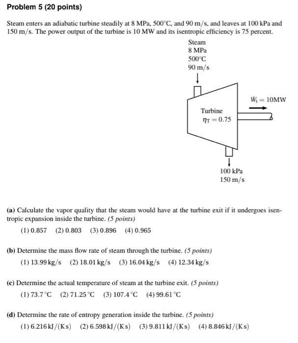 Solved Problem 5 (20 points) Steam enters an adiabatic | Chegg.com