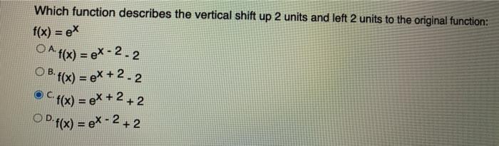 Solved Which function describes the vertical shift up 2 | Chegg.com