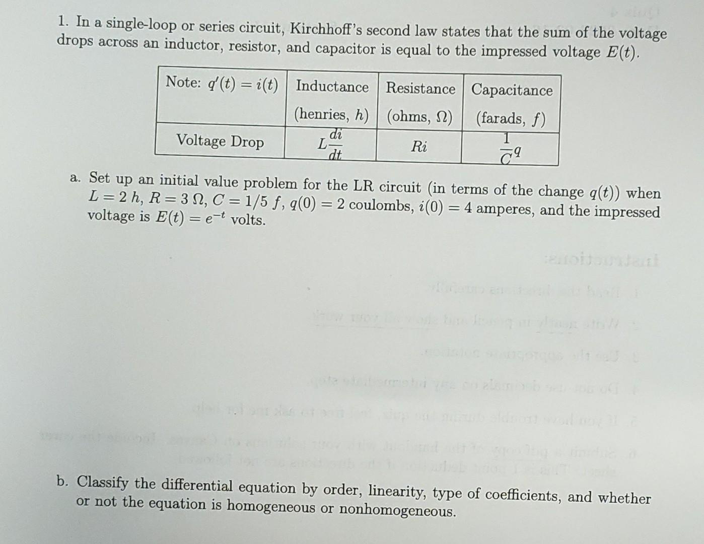 Solved 1. In a single-loop or series circuit, Kirchhoff's | Chegg.com