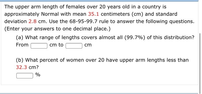 Solved The upper arm length of females over 20 years old in | Chegg.com